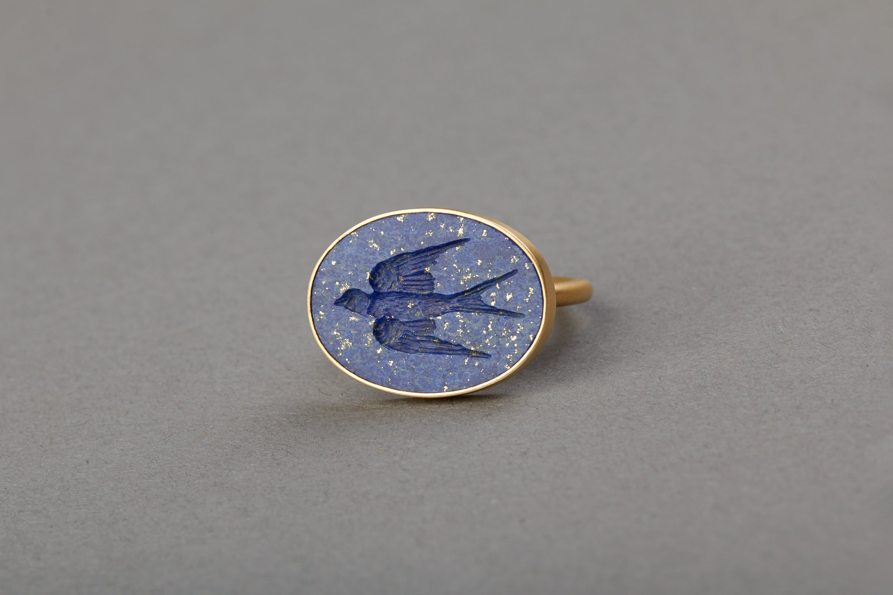 “Swallow” Intaglio Ring: Bezel Setting with Lapis – E.R. Butler & Co.